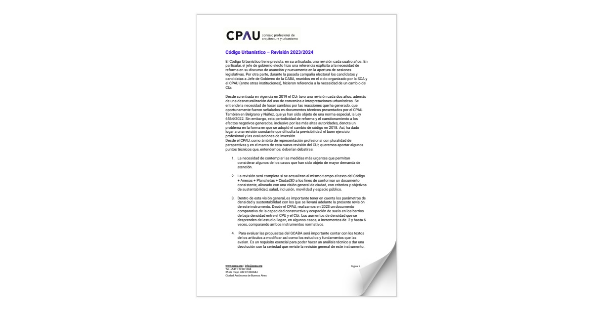 Aportes técnicos del CPAU para el Código Urbanístico